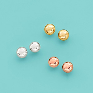 Ross-Simons Tri-Colored Gold Jewelry Set: 3 Pairs Of 6mm Ball Stud Earrings