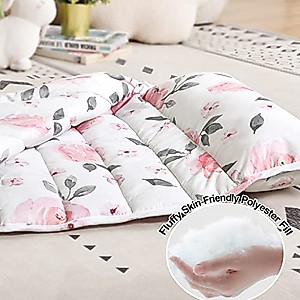 PHF Floral Toddler Nap Mat Set, with Removable Pillow for Toddler Girls, Soft and Lightweight for Daycare, Preschool, Travel, Kindergarten Sleeping Bag, Fits Ages 3-6 Years, Pink Floral