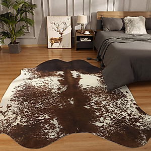 B BENRON Luxury Cowhide Rug Faux Cow Rug for Living Room 4.6x5.2ft Animal Rug Retro Cow Hide Rug Large Cow Print Rug Non Slip Area Rug Industry Style Western Rugs,Coffee