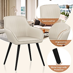 Awonde Faux Leather Accent Chair Set of 2 Modern Arm Chairs for Living Room Kitchen Dining Room Chairs with Metal Legs Beige