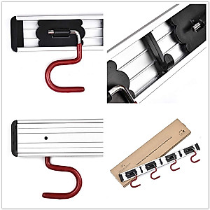 QBOSO Wall Mounted Mop and Broom Holder Stainless Steel S Type Broom Rack Anti-Slip Mop Organizer (17 Inches ,4 Positions 3 Hooks , Red black)