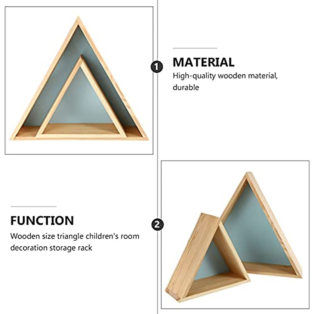VOSAREA 2Pcs Wood Triangle Floating Shelf Wall Mount Geometric Wooden Box Hanging Shadow Boxes Display Rack Wall Decor for Bedroom Nursery Living Room
