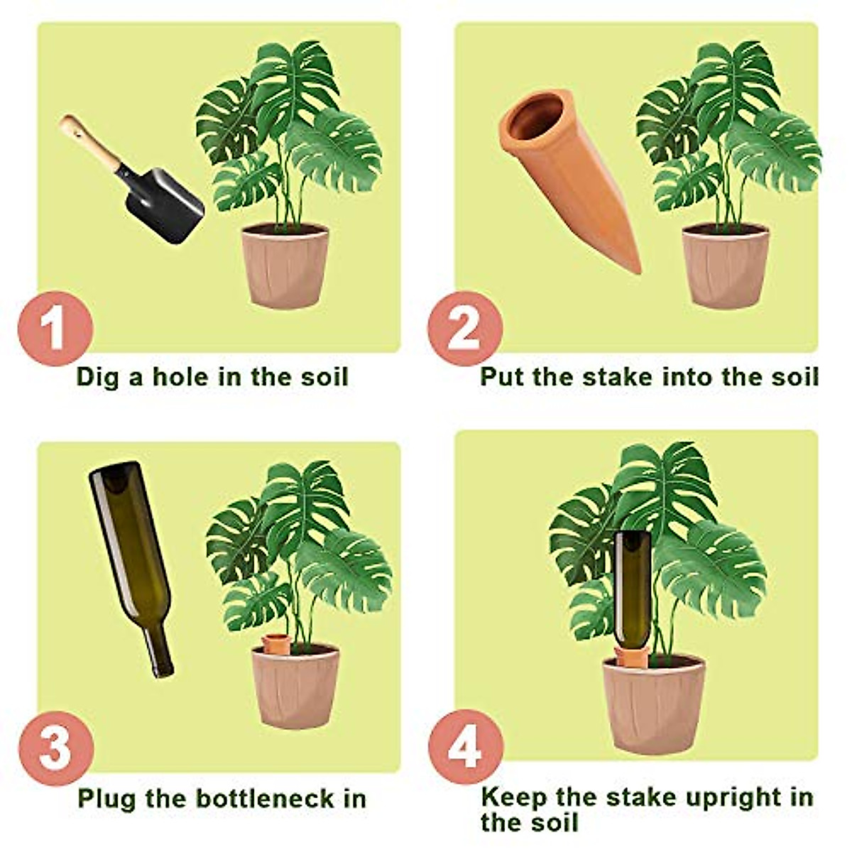 vensovo 10pcs Terracotta Watering Spikes - Automatic Self Watering Stakes, Plant Watering Devices for Wine Bottles Recycled Bottles, Clay Plant Garden Waterers for Vacations