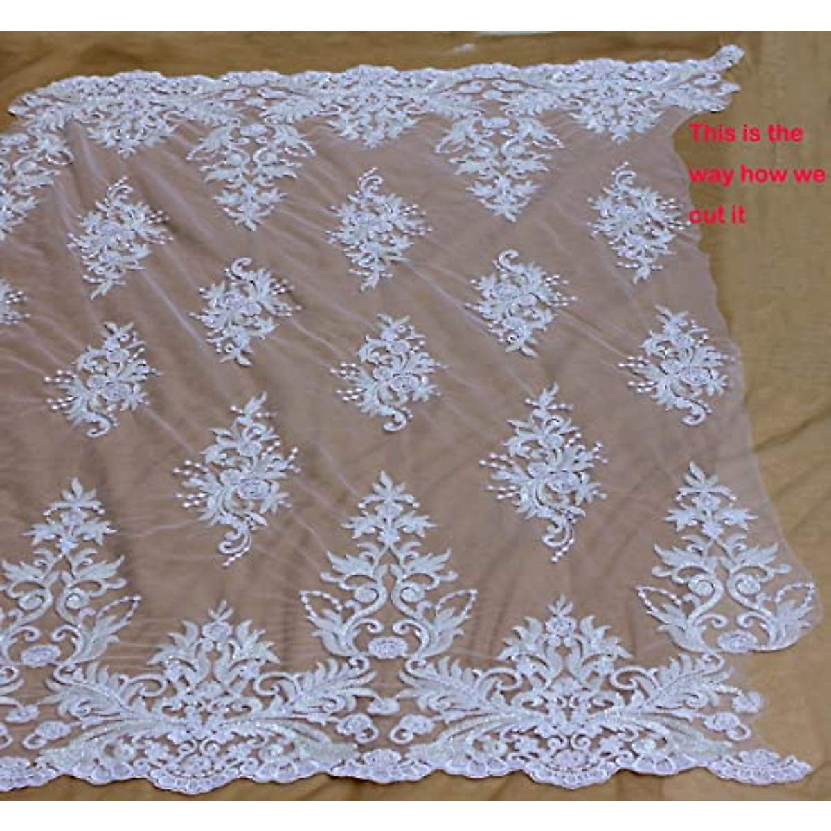 Special Design La Belleza Beading lace Fabric 53" Width Beautiful Patterns Easy to Cut for Wedding Dress Pure White lace Fabric 2 Yards