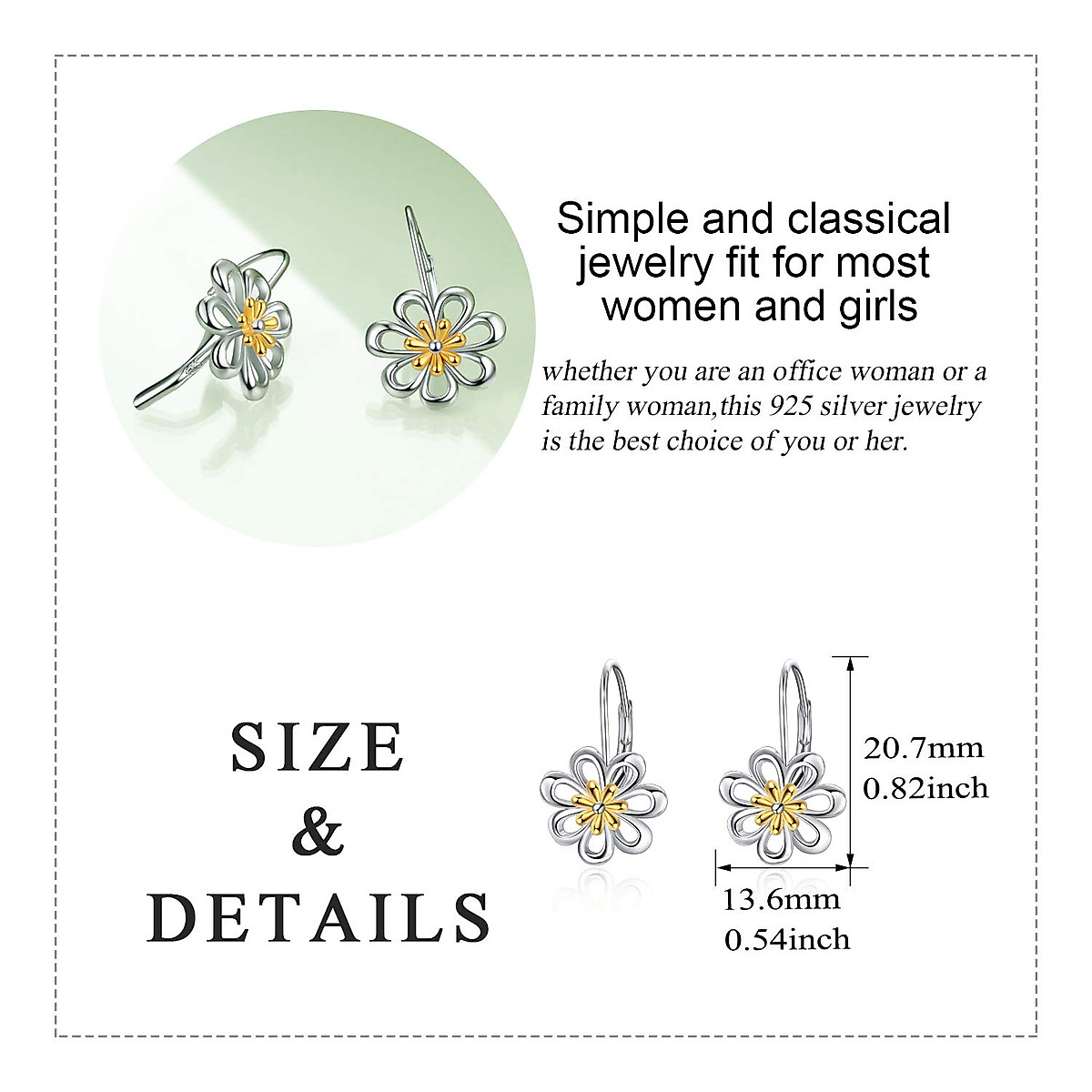 Daisy Earrings Gifts for Women Sterling Silver Daisy Flower Leverback Dangle Hoop Earrings Jewelry Christmas Gifts for Women Teens
