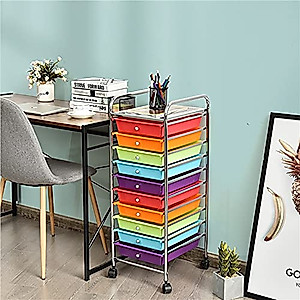 Happygrill 10-Drawer Rolling Storage Cart Utility Trolley Organizer Cart for Home Office School Scrapbook Paper Organizer with Shelf