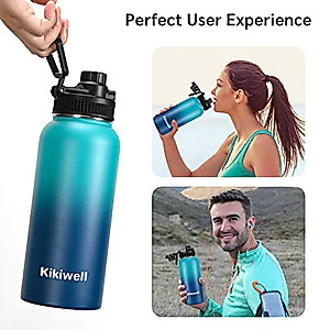 Insulated Water Bottle With Straw, Sports Water Bottle 1 L, Reusable Vacuum 18/8 Stainless Steel Flask Thermos, Modern Wide Mouth Double Walled Simple Mug, Keeps Hot & Cold (32 oz, Deep Aqua & Blue)