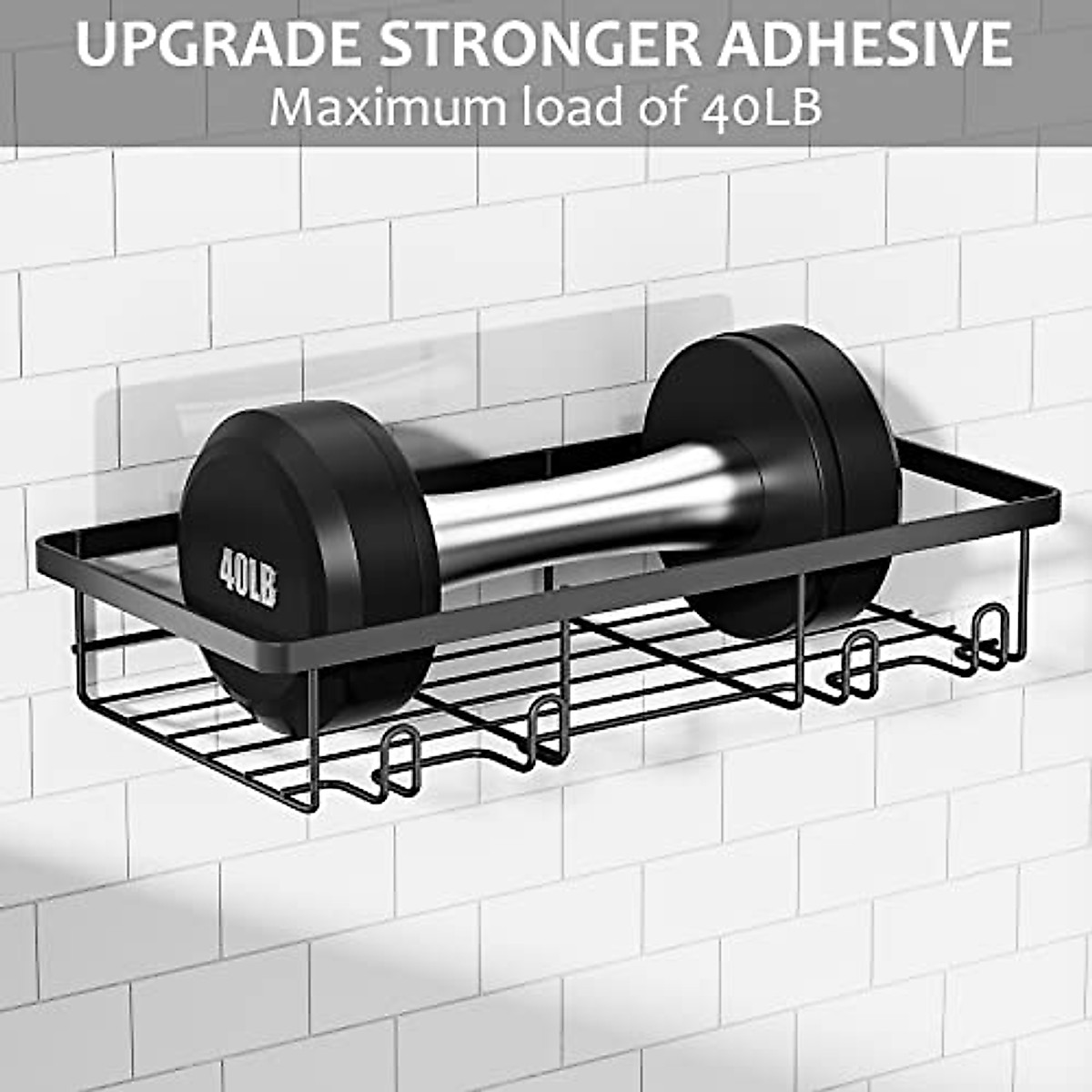 Tivisir Shower Caddy 4-Pack,Bathroom Storage Rack with Hook,Adhesive Shower Organizer ＆Drilling, Shower Organizer with Toothbrush Holder with Soap Rack,Rustproof Stainless Steel Shower Shelf (Black)