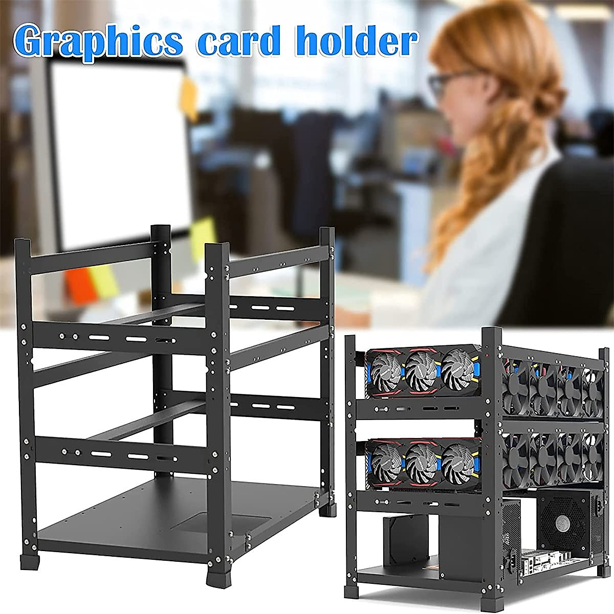 12GPU Stackable Mining Rig Frame, Steel Open Air Mining Rig Case, Solid Miner Frame for Crypto Ethereum ETH RVN Ergo Miner Mining Case Rack Fits Dual Power ATX Motherboard