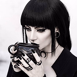 Rogue + Wolf Large Coffee Mug, Big Witch Cauldron Ceramic Mug, Witchcraft Coffee Cups, Ceramic Halloween Decor Spooky Coffee Mugs for Women Porcelain 3D Novelty Gothic Cup Goth Tea Witchy -14 oz 400ml