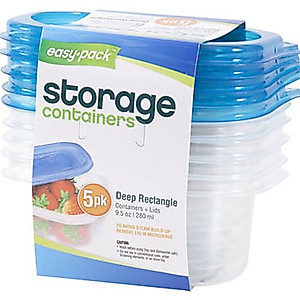 Easy Pack Rectangle Reusable 9-1/2-Ounce Containers and Lids, 280ml, 5-Pack