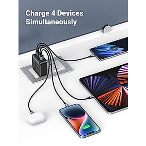 UGREEN 65W USB C Charger 4 Ports USB C Power Adapter GaN PD Fast Wall Charger Compatible with MacBook Pro/Air M2, Dell XPS 13, iPad Pro/Air, iPhone 15 Pro Max/14, Galaxy S23, Steam Deck, and More