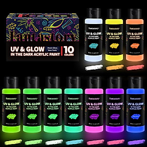 Fantastory Glow in The Dark Paint, 60ml/2oz Neon Glow Acrylic Paints, 2IN1 Paint,Charge-Glow& UV Activated For Outdoor Rocks, DIY Craft,Canvas,Holiday Decor,Christmas,Kids,Adults