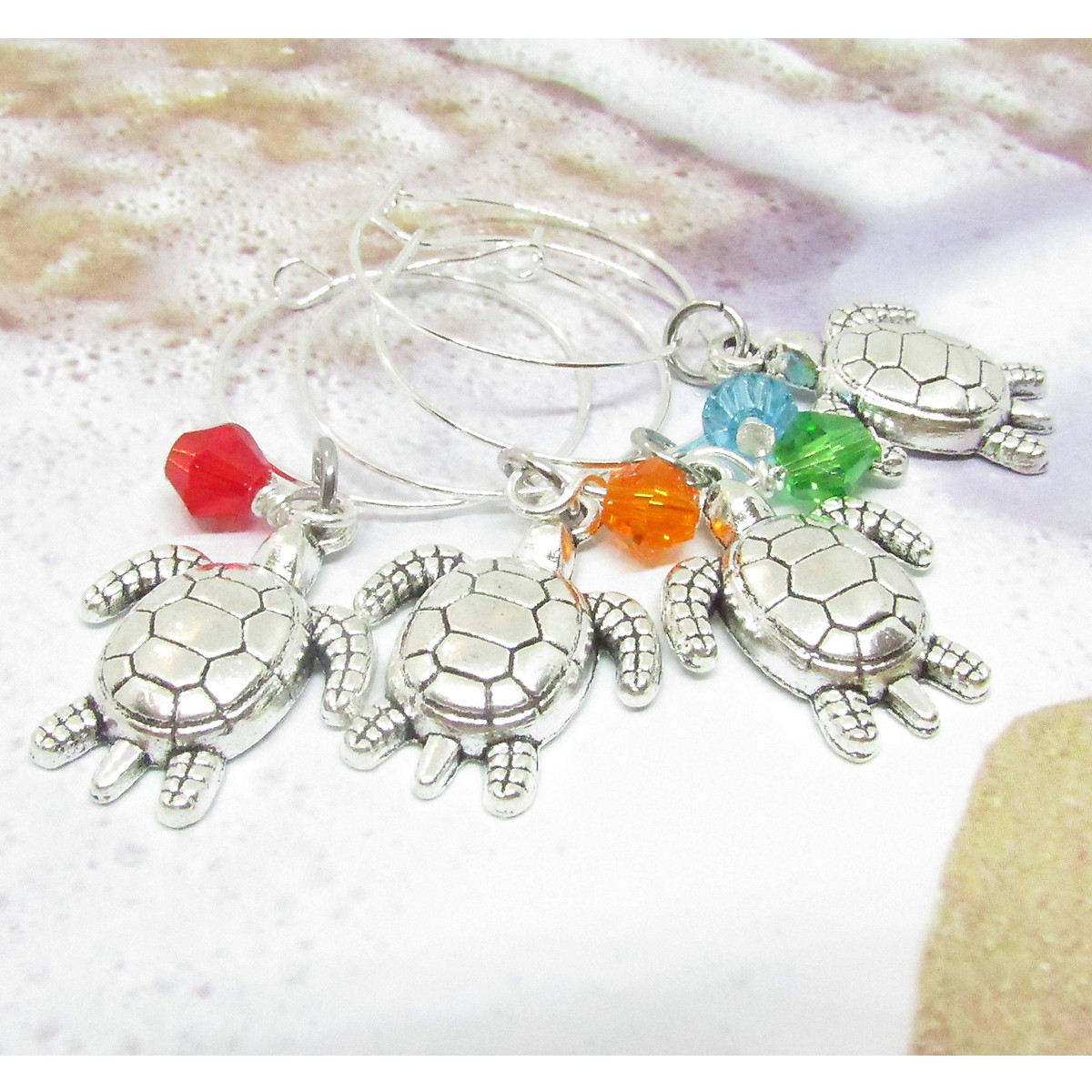 Set of 4 Sea Turtle Wine Glass Charms - Gift for the Wine Lover - Wine Gifts for Mom