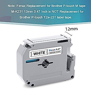 Fimax Compatible Label Tape Replacement for Brother P-Touch M Tape M231 MK231 MK-231 12mm 0.47 Inch to use with Brother P-Touch PT-M95, PT-90, PT-70, PT-65, PT-85, Black on White, 26.2 Feet, 7-Pack