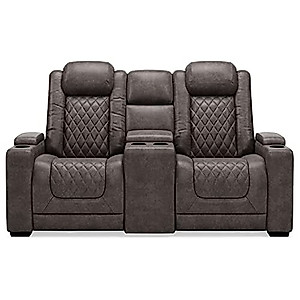 Signature Design by Ashley Hyllmont Power Reclining Loveseat with Center Console, Weathered Gray