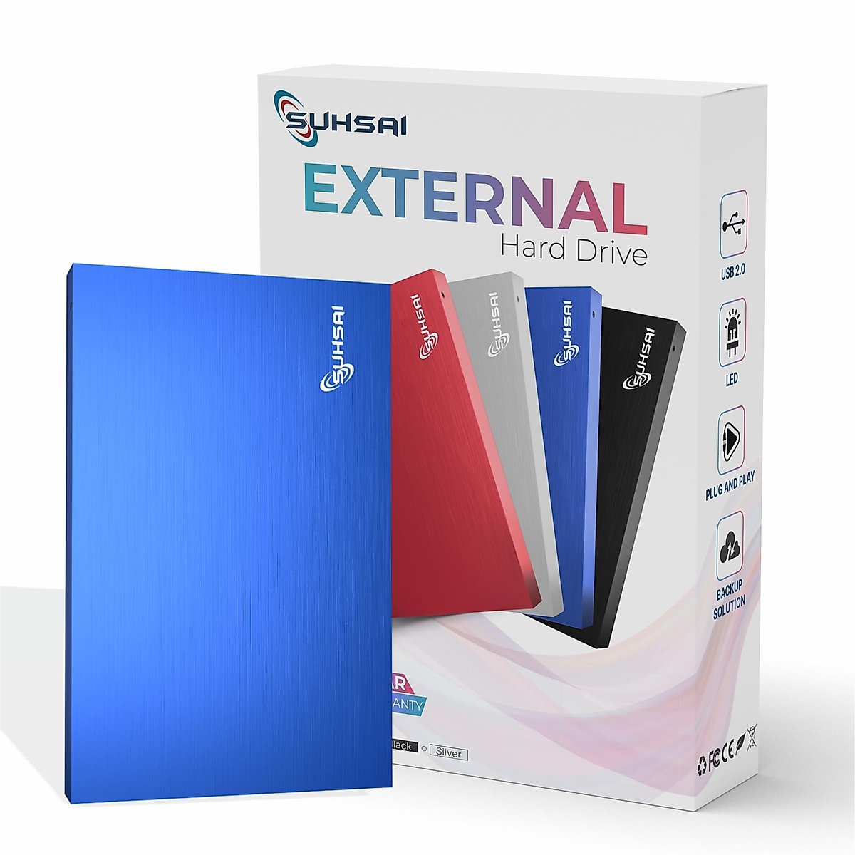SUHSAI External Portable Hard Drive 1TB USB 2.0 HDD Storage and Backup Hard Disk Memory Expansion – Ultra Slim 2.5” Harddrive Compatible with PC, MAC, Laptop, Desktop Computer (Blue)