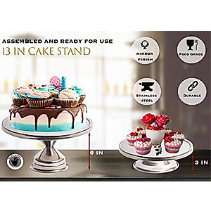 eHomeA2Z Stainless Steel Round Cake Stand 13" Inch Dessert Stand Reusable Birthday Wedding New Year Decoration (Tall Base)