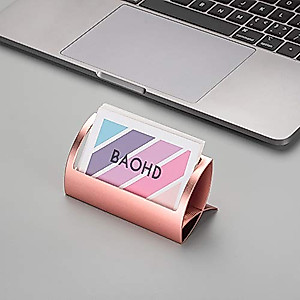 Metal Business Card Holder for Desk, Modern Aluminum Business Card Display Holder Stand, Desktop Name Card Rack Organizer Desk Card Accessory for Office Home (Rose Gold)