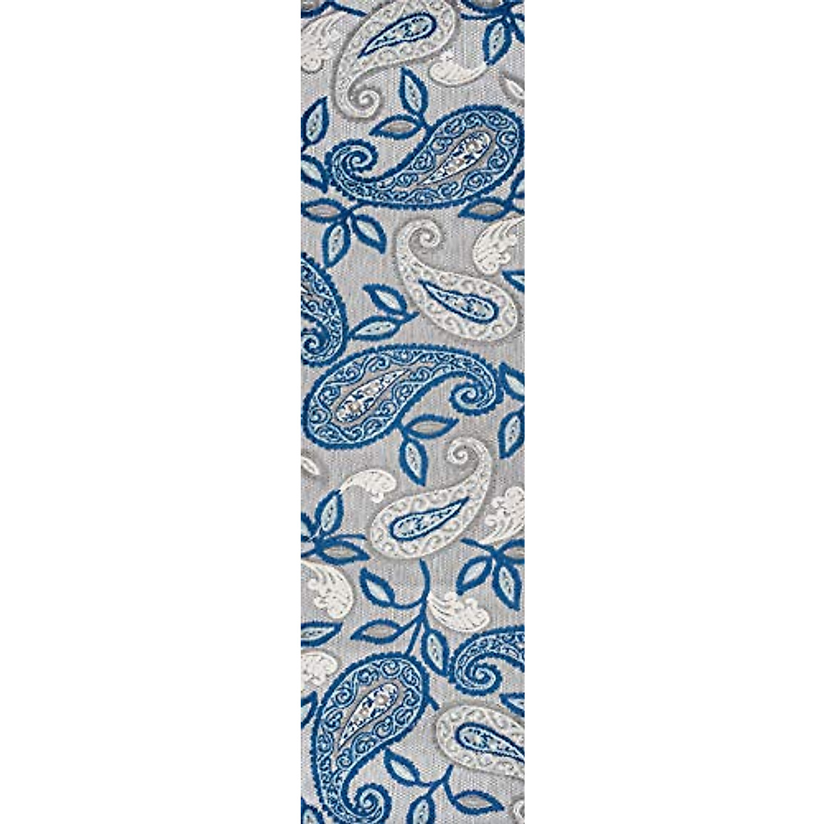 JONATHAN Y AMC102C-28 Julien Paisley High-Low Indoor Outdoor Area-Rug Bohemian Floral Easy-Cleaning High Traffic Bedroom Kitchen Backyard Patio Porch Non Shedding, 2 X 8, Blue/Light Gray