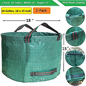Standard 2-Pack 16 Gallon Home Yard Garden Bags (D18, H15 inch) with Garden Gloves, Camping Waste Bags,Recycling Bag,Campsite Trash Bags,Laundry Bag,Yard Waste Bags,Lawn Debris Bag,Leaf Bags 4 handles