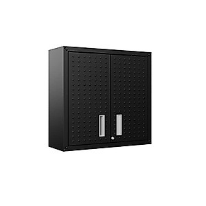 Pemberly Row Space Saving Metal 2 Piece Garage Storage Set with 2 Door Floating Cabinets in Charcoal Grey