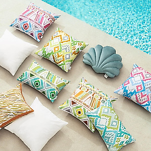 Ashler Boho Lumbar Outdoor Pillows, Turquoise/Green 12x20 Pillow Covers, Outdoor Pillows Waterproof Set of 2, Pillow Case for Patio, Couch, Water Resistant Indoor Outdoor Spring Summer Decorative