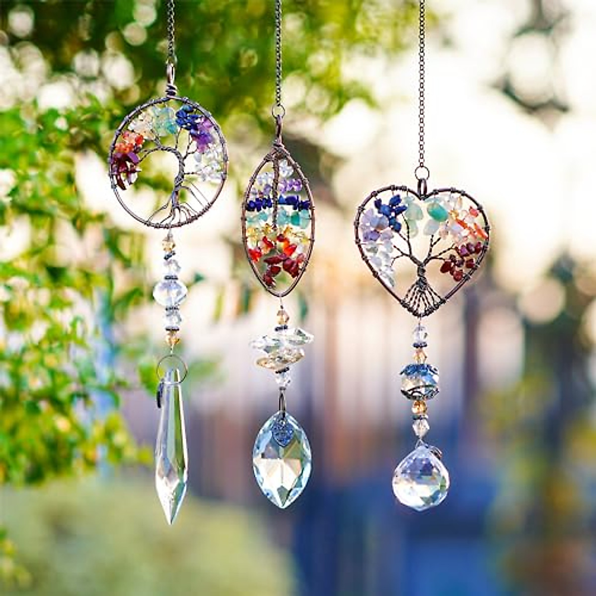 H&D HYALINE & DORA Handmade Chakra Suncatcher Window Hanging Crystal Drop Prism Ornaments,Pack 3pcs