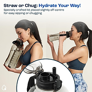 AQUAFIT 128 oz Water Bottle with Time Marker - 2in1 Straw & Chug Lid - BPA Free Big Water Bottle with Straw - Gym Water Bottle with Strap - Water Jug (128 Ounces, Nebula)