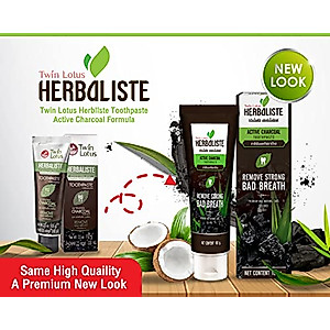 Twin Lotus Activated Charcoal Toothpaste - Teeth Whitening Herbal , Fluoride Free & No SLS For Sensitive Teeth, Coconut Charcoal Toothpaste Remove Plaque Freshen Breath