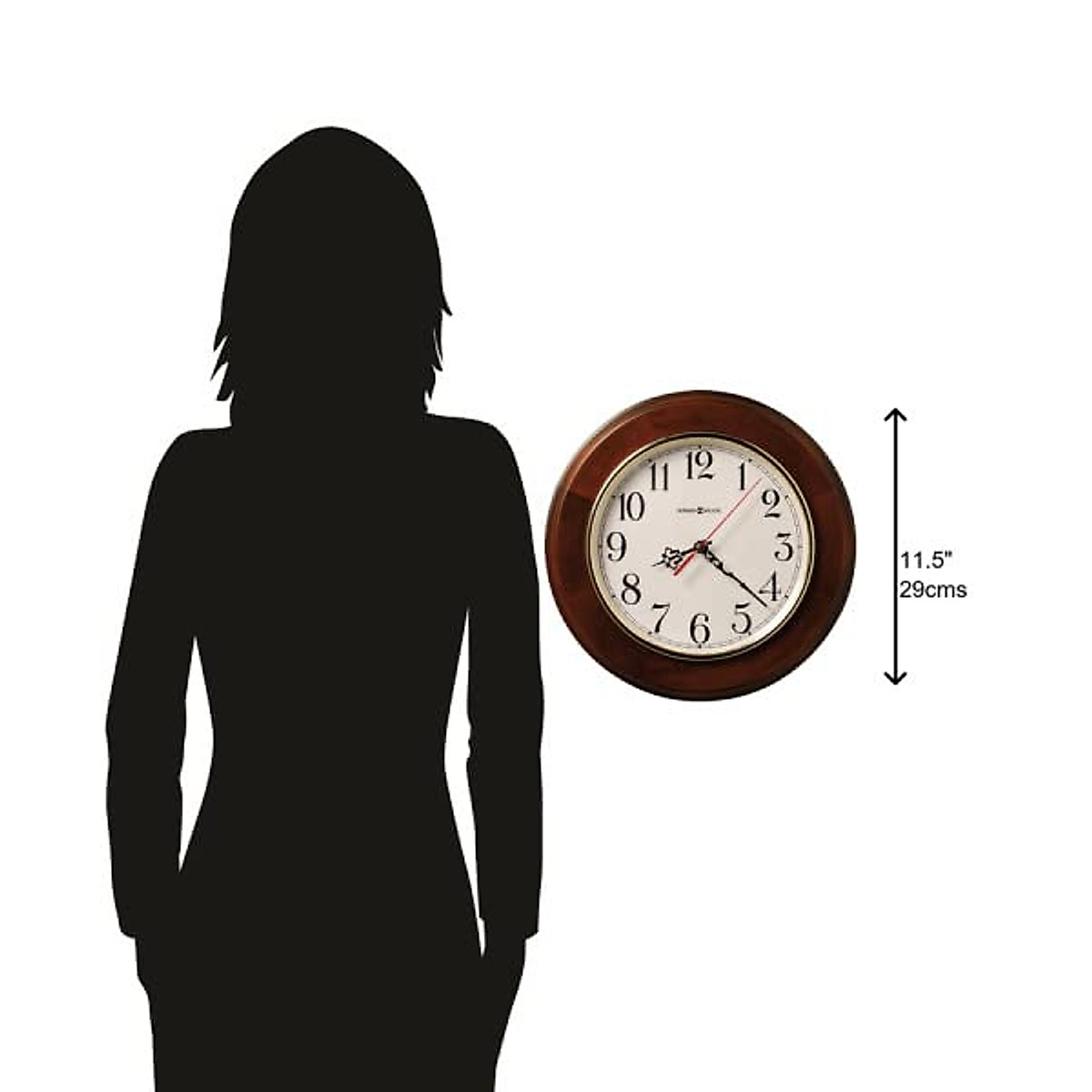 Howard Miller Culdesac Wall Clock 547-659 – 11.5-Inch Windsor Cherry Finish, Round Brass-Finished Bezel, Natural Home Decor, Off-White Dial, Quartz Movement Timepiece