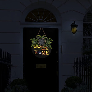 Interchangeable Welcome Sign Front Door Decor,WinGaYe Spring Summer Wood Wreath with 15 pcs Holiday Icons,All Seasons Welcome Wreath Porch Hanging Decoration with Lights for Home Farmhouse