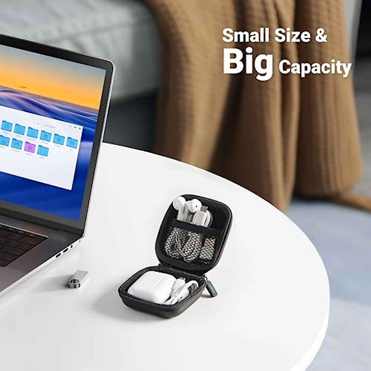 UGREEN Square Earbud Case, Waterproof Headphone Case, Hard EVA Shell Earbud Case Pouch, Earphone Case Accessory with Carabiner, for Earphone, Earbud, Earpieces, SD Memory Card, Camera Chips, Black