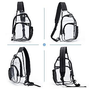 Lorbro Clear Sling Bag Stadium Approved, Clear Crossbody Shoulder Bag, One Strap Chest Backpack for Men & Women, Sporting Event, Concert, Hiking (Clear-Black)