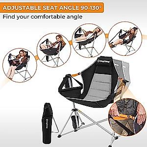 KingCamp Hammock Camping Chair, Aluminum Alloy Adjustable Back Swing Chair Hold Up to 300lbs, Folding Rocking Chair with Removable Footrest Pillow Cup Holder for Adults Outdoor Travel Beach Lawn