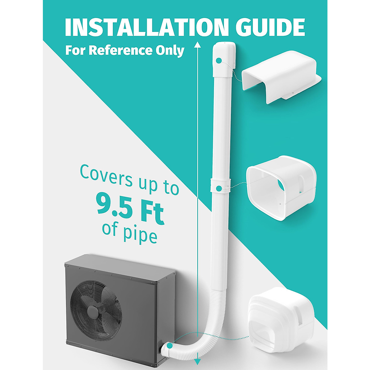 eastoyo Mini Split Line Set Cover, 4''W 9.5 Ft Decorative Line Set Cover Kit for Split Air Conditioner, Central AC and Heat Pumps, Zinc-Plated Antirust Screws Inclued
