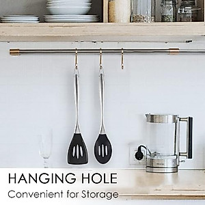 FONGLUAN Silicone Cooking Utensils Set, Set of 2, Kitchen Spatulas and Slotted Basting Spoons, Nonstick Cookware, BPA Free Heat-Resistant Kitchen Utensils, Black