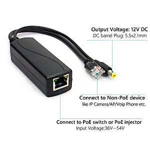 ANVISION Active 48V to 12V PoE Splitter Adapter, IEEE 802.3af Compliant 10/100Mbps, DC 12V Output