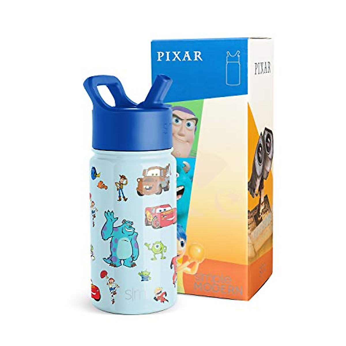 Simple Modern Disney Pixar Kids Water Bottle with Straw Lid | Reusable Insulated Stainless Steel Cup for Boys, School | Summit Collection | 14oz, Pixar Pals