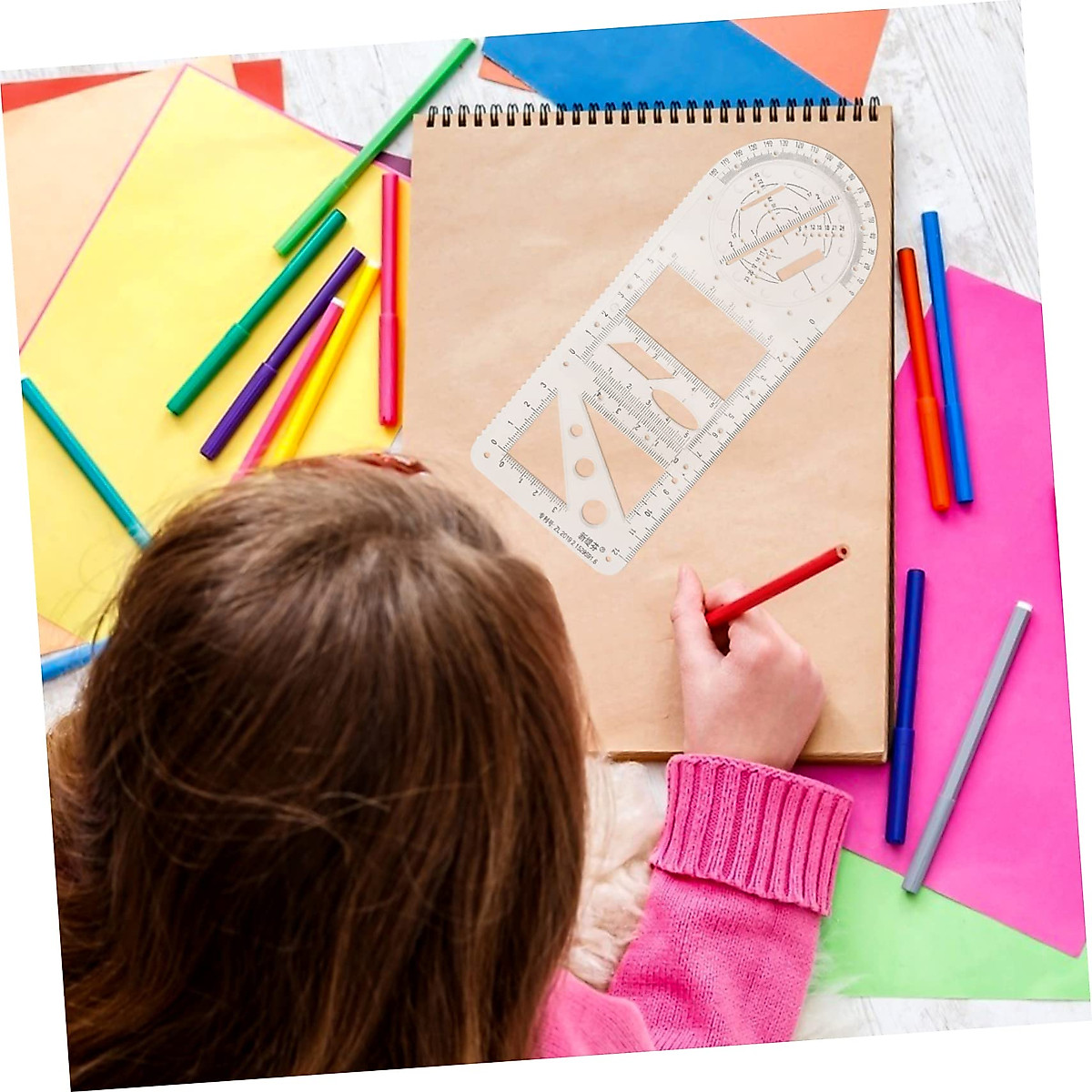 Ciieeo Multi-Functional Ruler Set for Boys and Girls Scale Ruler Geometric Drawing Template for School Education