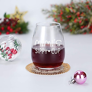 Mimi’s Sippy Cup Stemless Wine Glass, Funny Mimi Wine Glass for Women Mimi Mimi To Be Grandma Grandmother, Special Mimi Gift Idea for Christmas Birthday Mother’s Day, 15 Oz