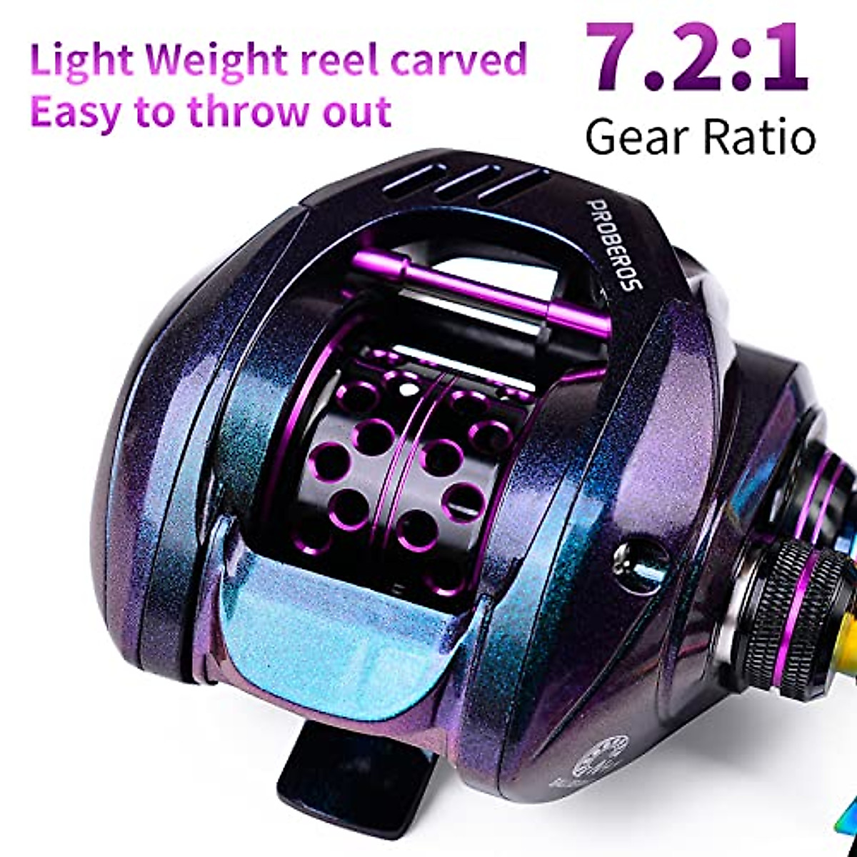 TEQIN Fishing Baitcasting Reel, 10kg Drag Baitcasters, Magnet Braking System Bait Caster Reel, 7.2:1 Gear Ratio Ultra Smooth Baitcaster Fishing Reel S2 Colorful Micro Object Right Hand