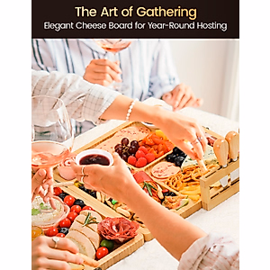 Charcuterie Boards Gift Set, Chezerra Bamboo Cheese Board Set, Folding Cheese Board with Handle, Cheese Knife Set - Unique White Elephant, House Warming, Wedding Gift, Portable Outdoor Cheese Plate