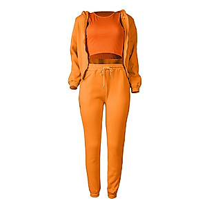 sumensumen Sweatpant and Sweatshirt Set for Women,Two Piece Outfits-Hooded Tracksuit Loungewear Sweatsuit with Pockets Orange,Small