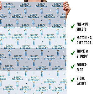 CENTRAL 23 1st Birthday Wrapping Paper Boy - 6 Sheets Blue Wrapping Paper - Happy Birthday Wrapping Paper - Comes With Stickers - Recyclable