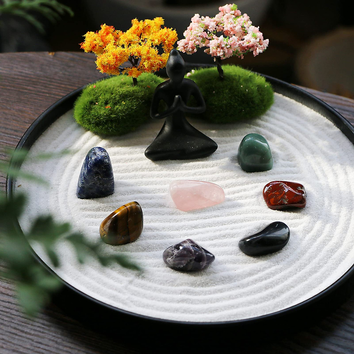 Zen Sand Garden for Desk - Tabletop Chakra Yoga Zen Garden Kit Set Japanese Crystal Quartz Rock Sand Zen Garden Home Office Spiritual Zen Gifts for Friends Adults Women