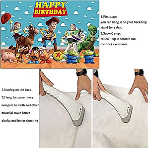 7x5ft Cartoon Toy Story Birthday Party Theme Photography Backdrops Blue Sky White Clouds Banner Kids Birthday Party Photo Background Cake Table Decoration Supplies Studio Booth Props