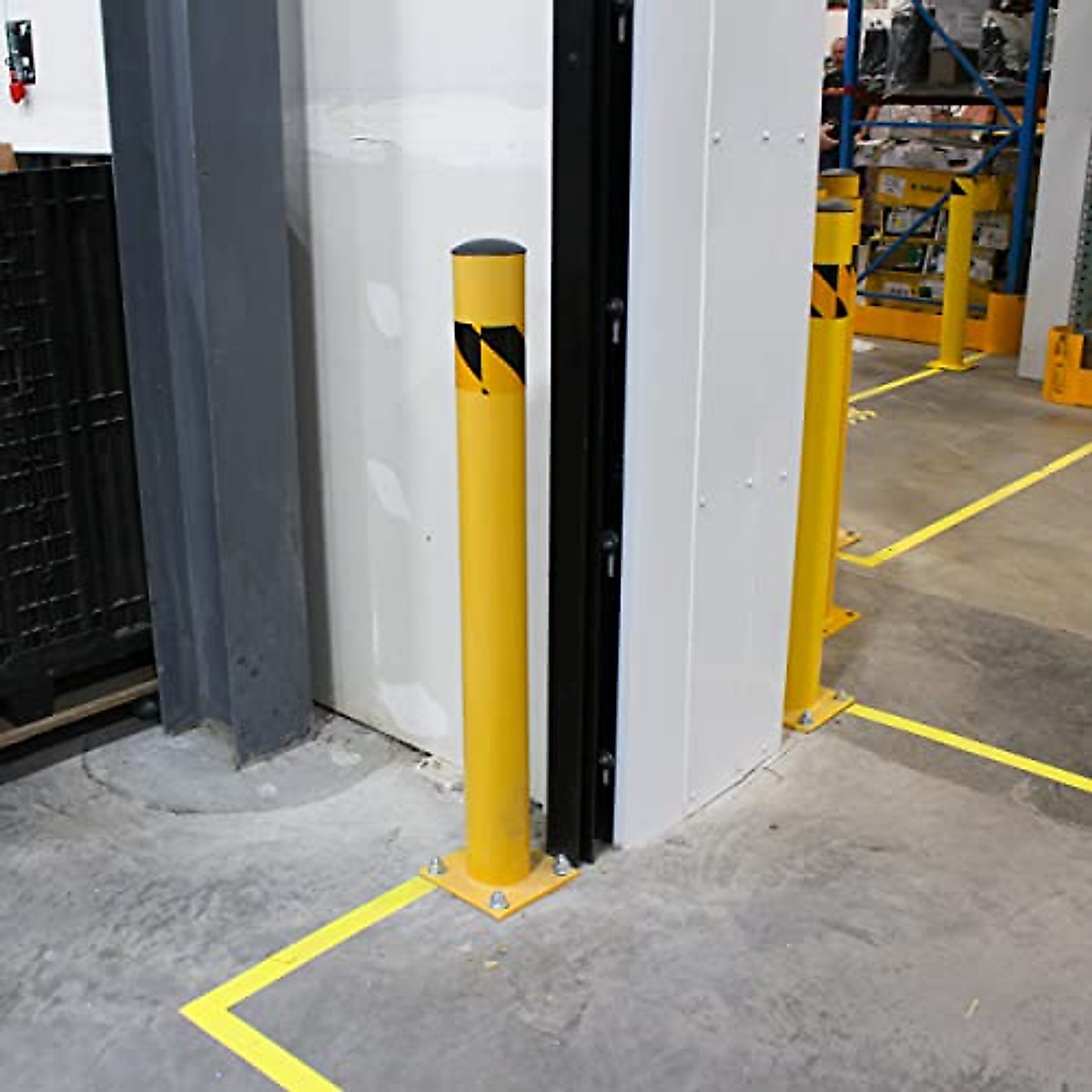 BISupply Safety Bollard Post Parking Barrier 1 Pack - 42in Yellow Pipe Bolt Down Bollard for Garage Lot