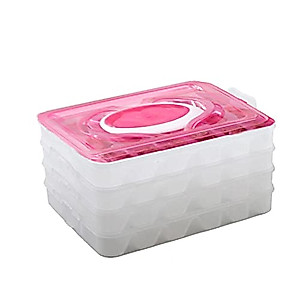 Zerodeko Food Storage Container Dumpling Organizer Stackable Portable Freezer Storage Containers Food Storage Box for Kitchen and Fridge Rosy