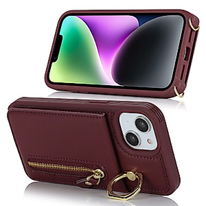 Jaorty Phone Case for iPhone 14 Plus with Strap,for iPhone 14 Plus Case Wallet with Card Holder for Women,Crossbody Lanyard Cases with Zipper Pocket Kickstand Ring Holder 6.7",White Leopard